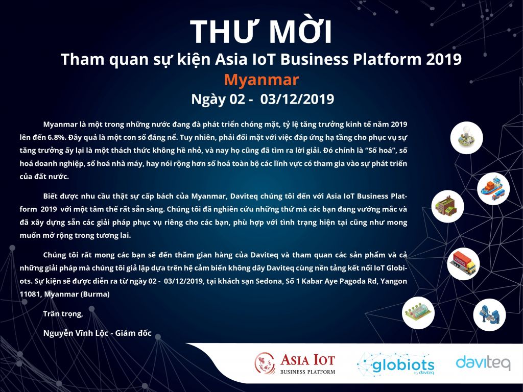 Thư mời tham quan sự kiện Asia IoT Business Platforms 2019, Myanmar : Daviteq – Nhà sản xuất cảm ...